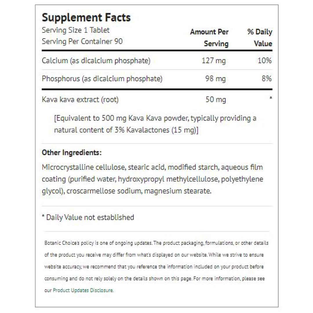 Buy Kava Kava Root 50 mg - 90 Vegetarian Tablets - Botanic Choice